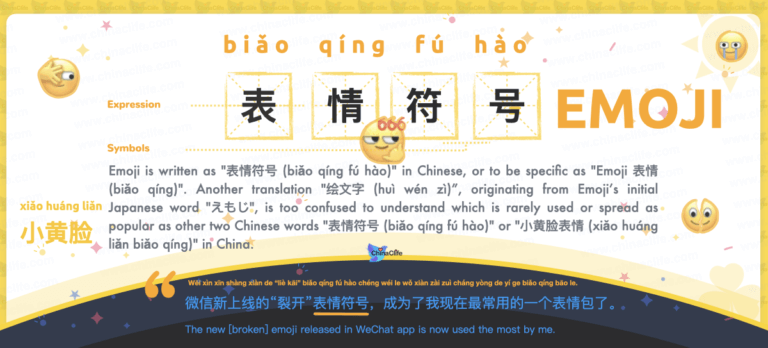 Say Emoji in Chinese 表情符号 (biǎo qíng fú hào) | Free Chinese Word Card ...